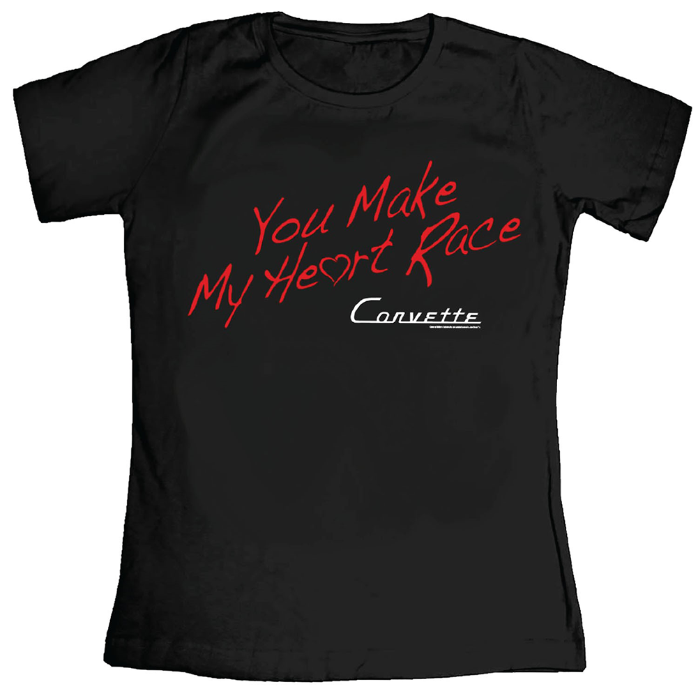 Corvette You Make My Heart Race Ladies T-shirt : Black On Sale ...